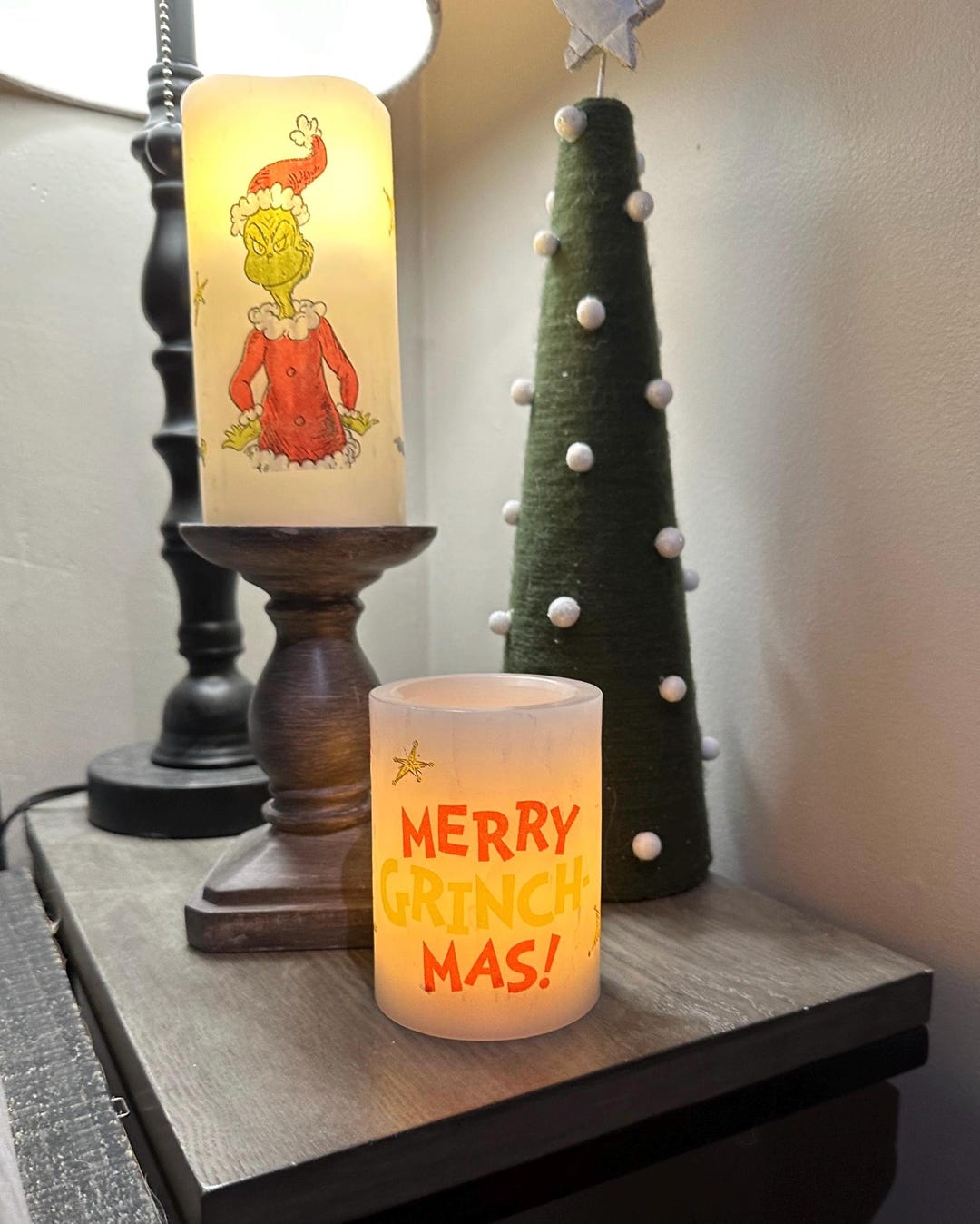 Flameless Grinch Themed Christmas Candle - Etsy