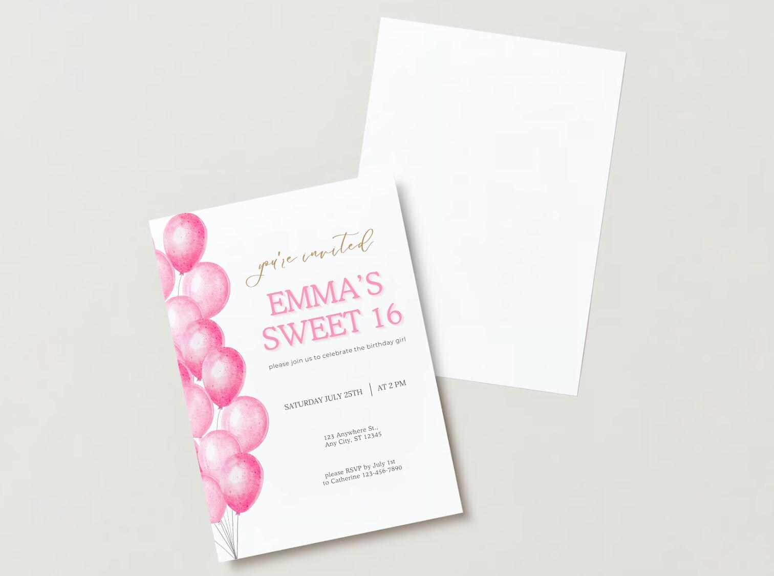 EDITABLE DIGITAL Sweet 16 Invitation : Pretty in Pink - Etsy