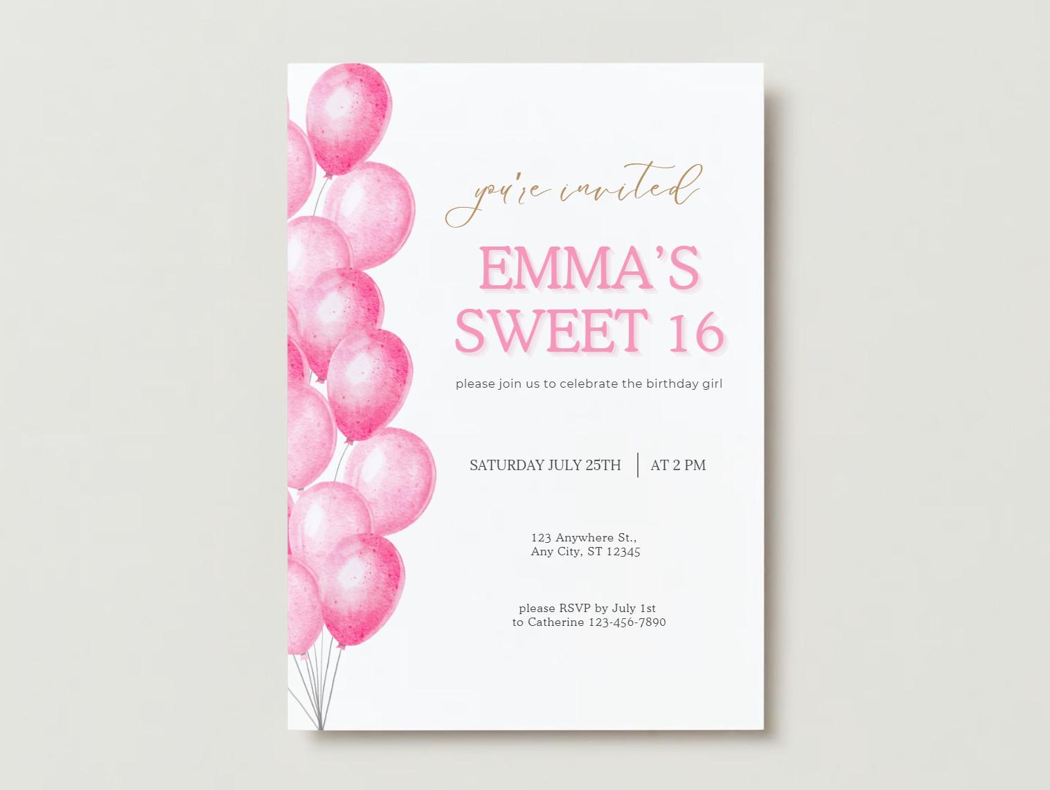 EDITABLE DIGITAL Sweet 16 Invitation : Pretty in Pink - Etsy