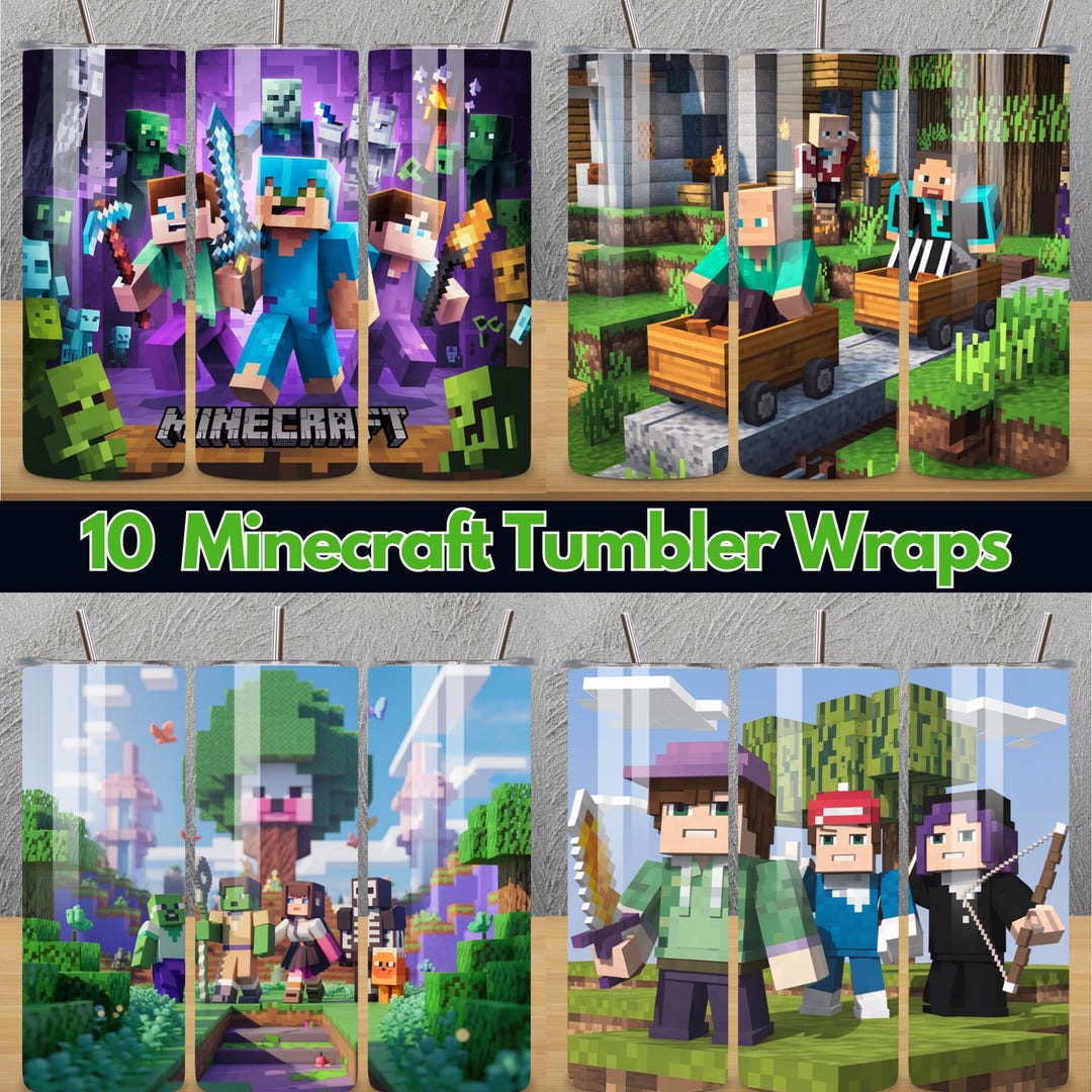 10 Minecraft Tumbler Wraps Bundle 20oz Sublimation Designs Digital ...