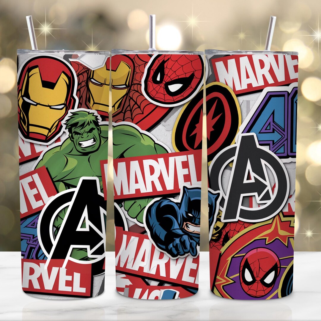 90s Cartoon Superheroes Tumbler Wrap | Superhero 20oz Skinny Tumbler ...