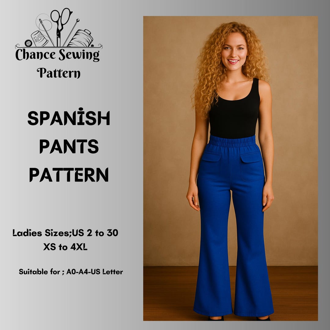 Wide Leg Flared Pants Sewing Pattern, Boho Style (PDF) (2-30 Sizes) A0 ...