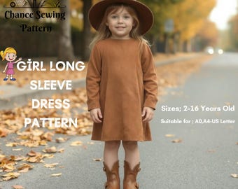 Long Sleeve Girl Dress Sewing Pattern: Boho Style (A4-A0, Letter 2-16 ...