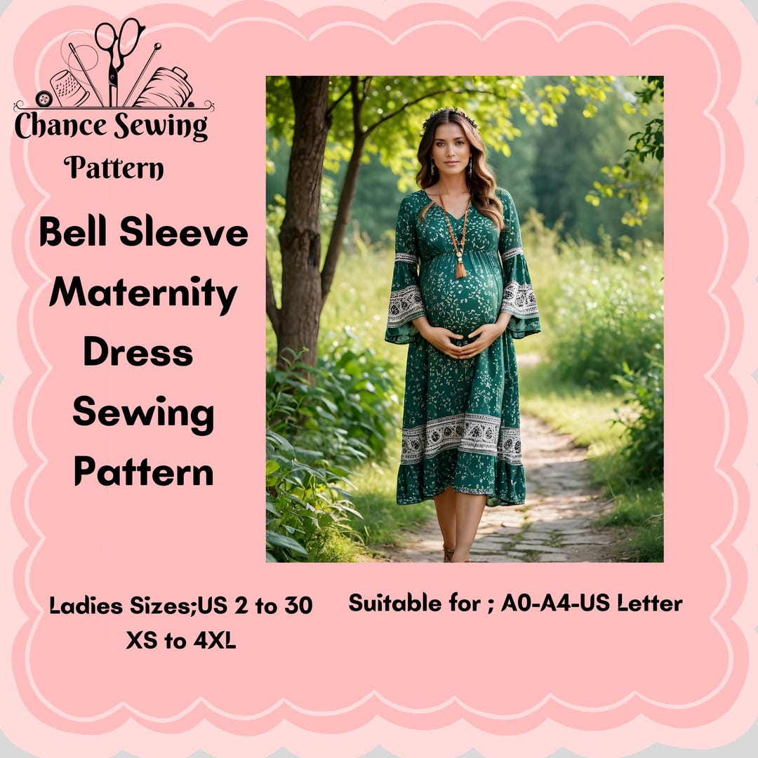 Bell Sleeve Maternity Dress Sewing Pattern: US Sizes 2-30 (digital ...