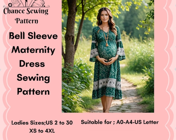 Bell Sleeve Maternity Dress Sewing Pattern,maternity Gown Dress Sewing ...
