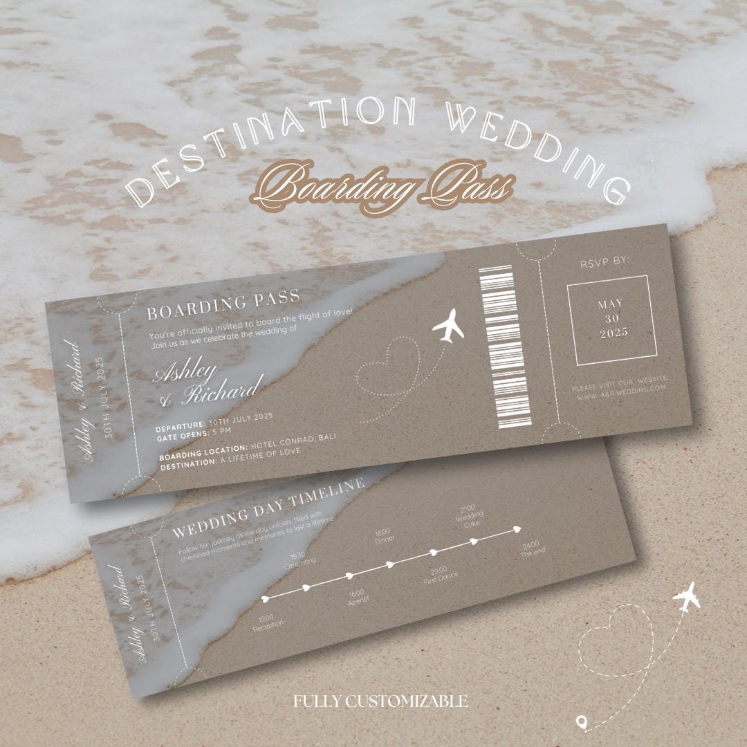 Beach Boarding Pass Wedding Invitation – Elegant Destination & Beach ...