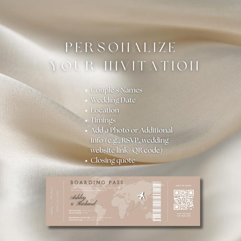 Destination Wedding Boarding Pass Invitation Neutral Beige Printable ...