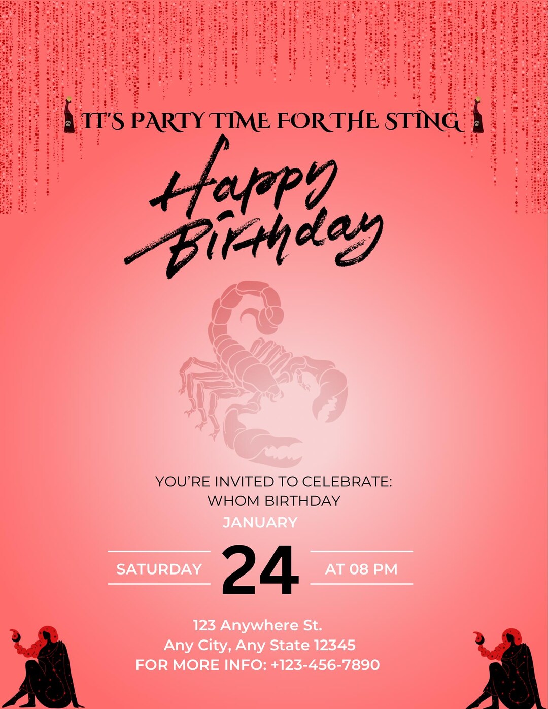 Scorpio Digital Birthday Invitation, Editable Template, Text E-vite ...