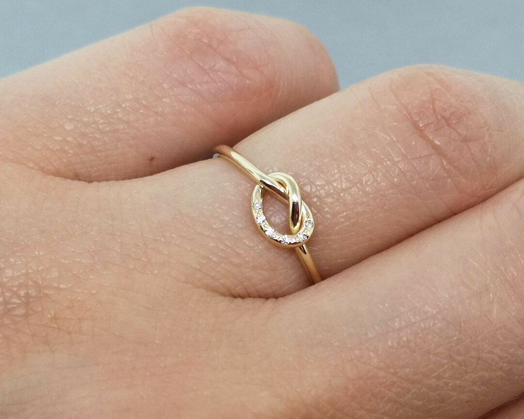 Diamond Promise Ring for Her, Love Knot Ring, Solid Gold Engagement ...