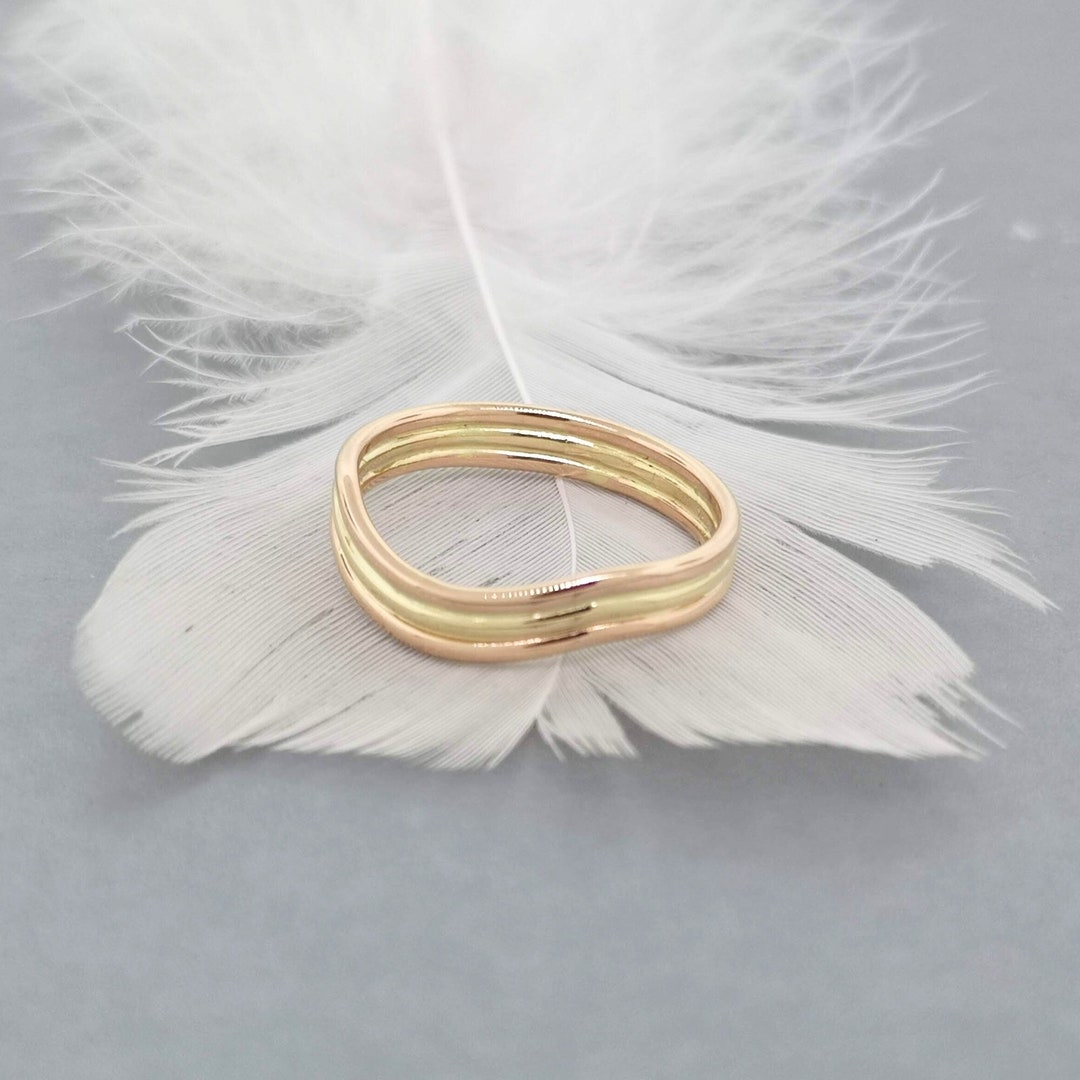 Elegant 14k Gold Triple Band Contour Ring - Unique Wedding & Engagement ...
