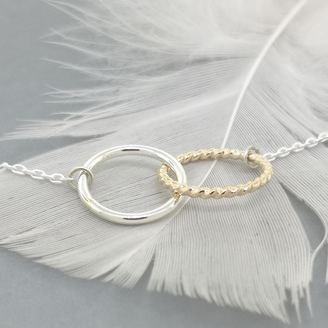 Two-tone Interlocking Rings Necklace: 14k Gold Filled & Sterling Silver ...