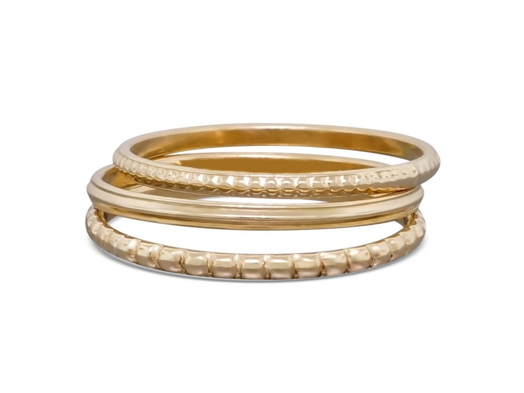14k Solid Gold Stacking Rings: Dotted, Grooved, or Plain Band - Etsy