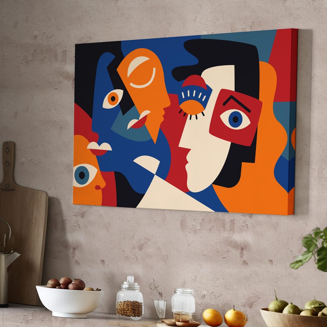 Picasso Style Abstract Human Faces Canvas Wall Art, Surreal Modern Wall ...