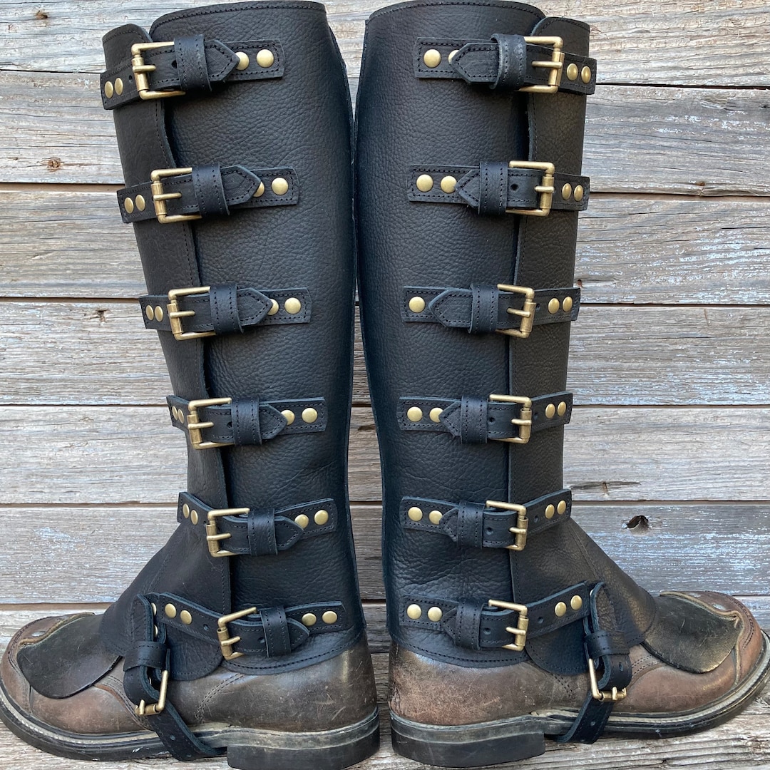Tallest Swiss Military Style Gaiters or Spats in Oiled Black Leather W ...