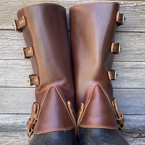 Taller Swiss Military Style Gaiters or Spats in Glossy Brown Leather W ...