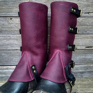 Taller Swiss Military Style Gaiters or Spats in Oiled Dk Plum Purple W ...
