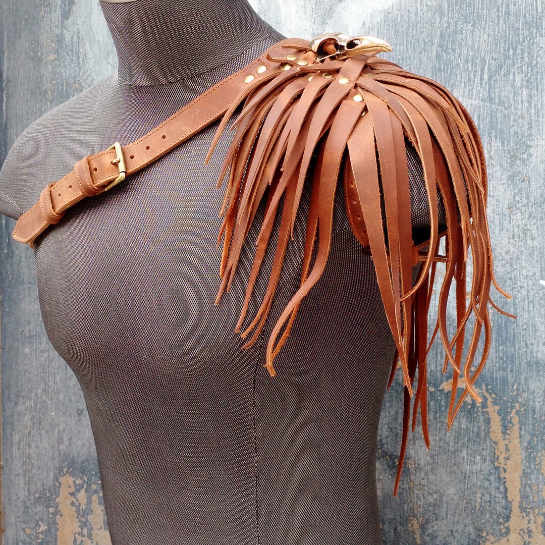 Primitive Feathered Oiled Brown Leather Unisex Left Shoulder Harness ...