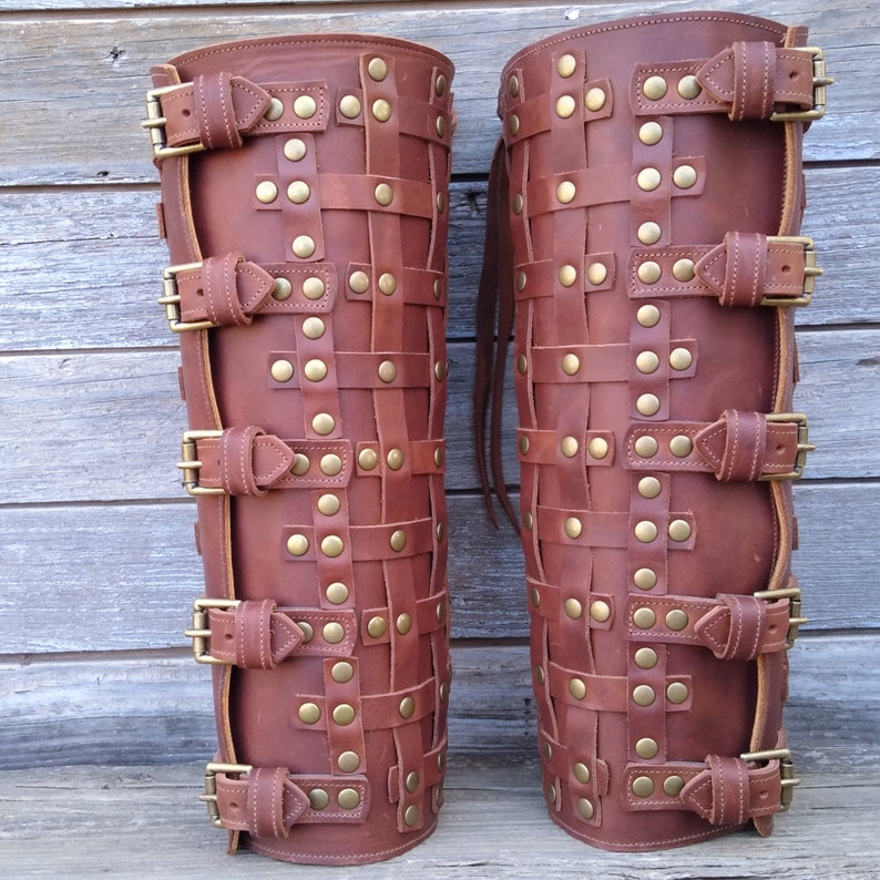 Brown Woven Leather Shin Guards, Shinguards, Greaves or Gaiters - Etsy