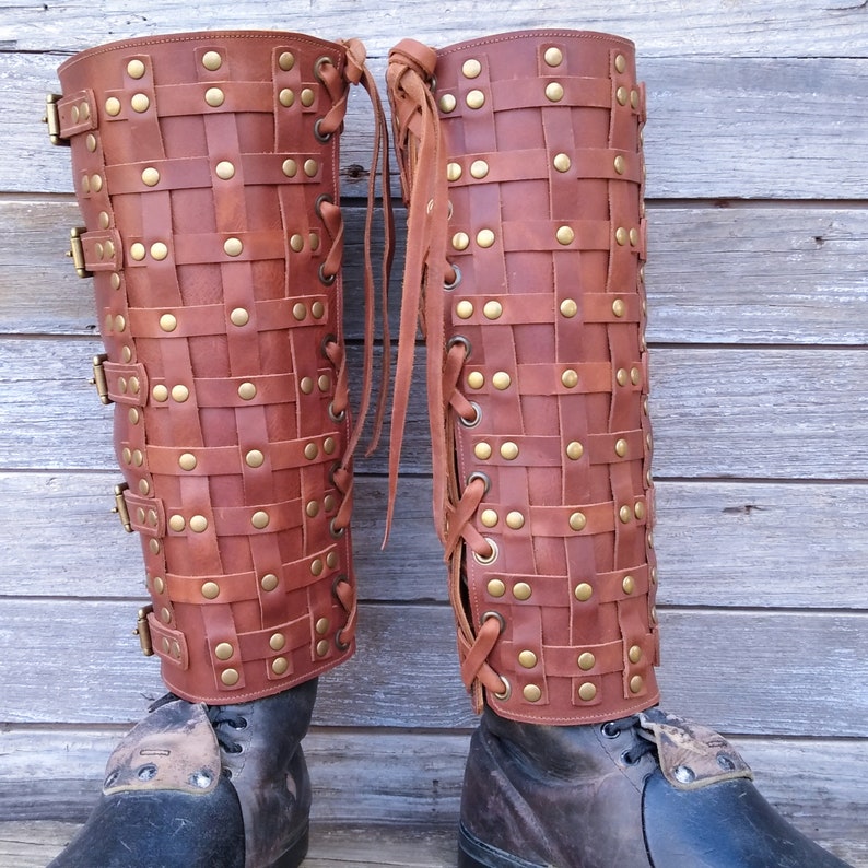 Brown Woven Leather Shin Guards, Shinguards, Greaves or Gaiters - Etsy