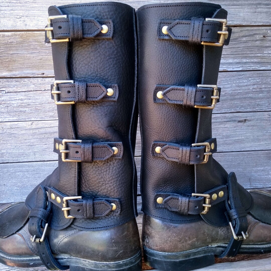 Taller Swiss Military Style Gaiters or Spats in Oiled Black Leather W ...