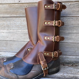 Taller Swiss Military Style Gaiters or Spats in Glossy Brown Leather W ...