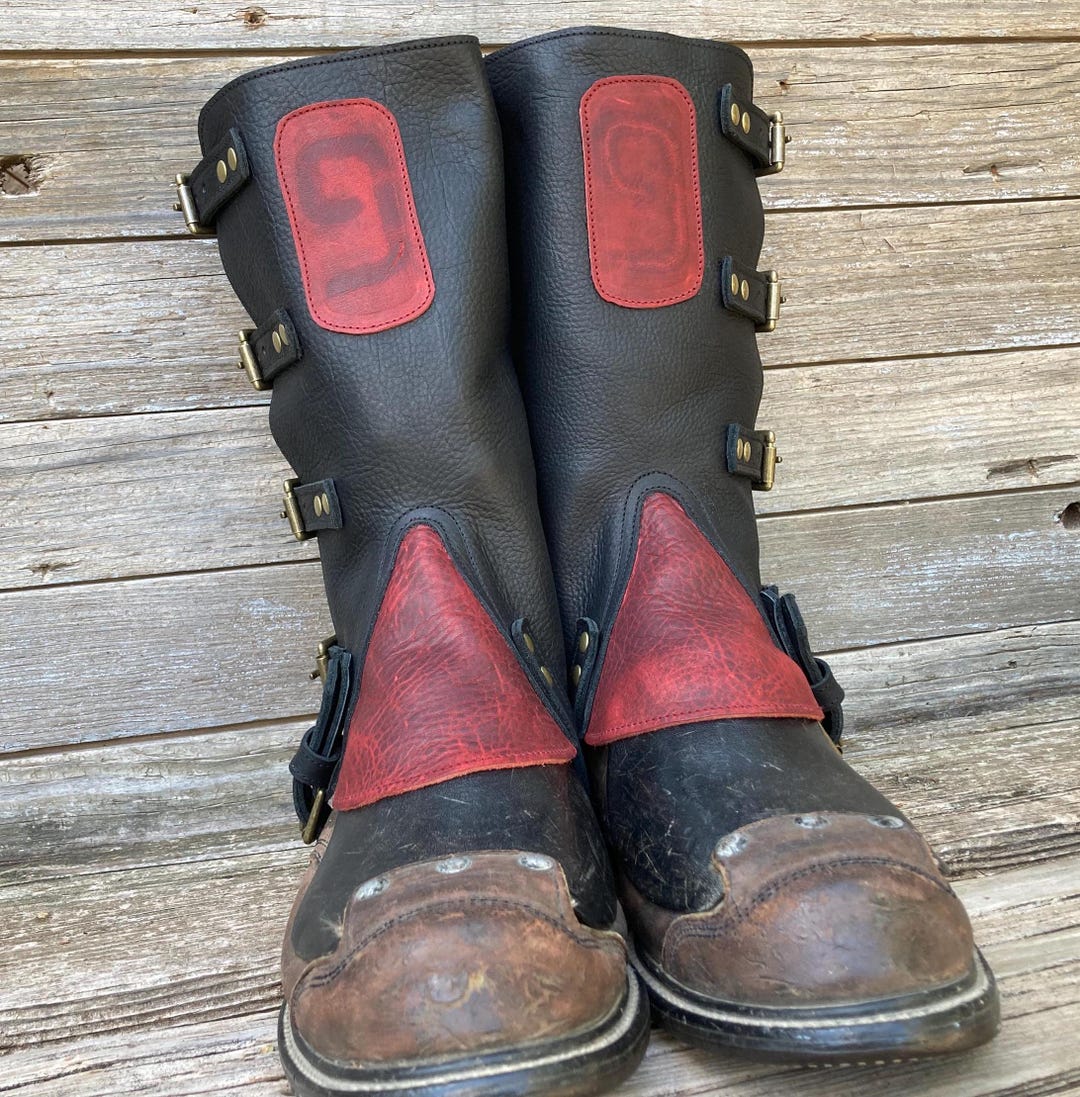 Oiled Black Leather Gaiters: Swiss Military Style Spats With Red ...