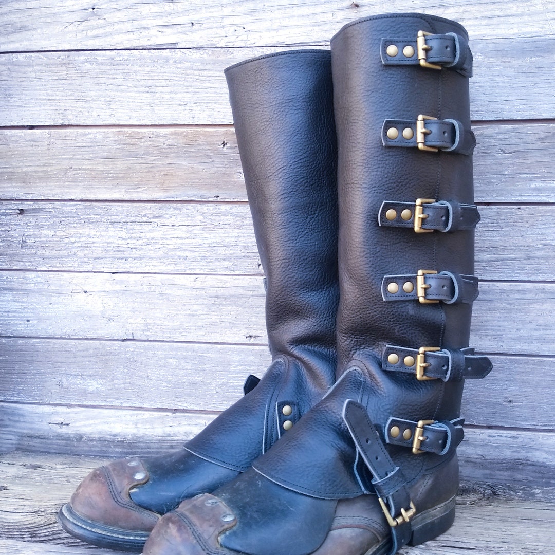 Tallest Swiss Military Style Gaiters or Spats in Black Leather W ...