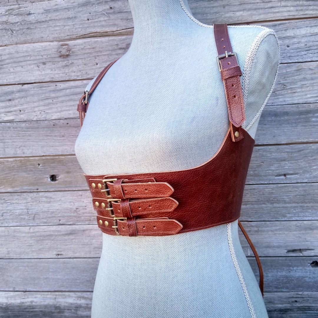 Women's Rust Brown Leather Under Bust Suspender Harness Vest With ...