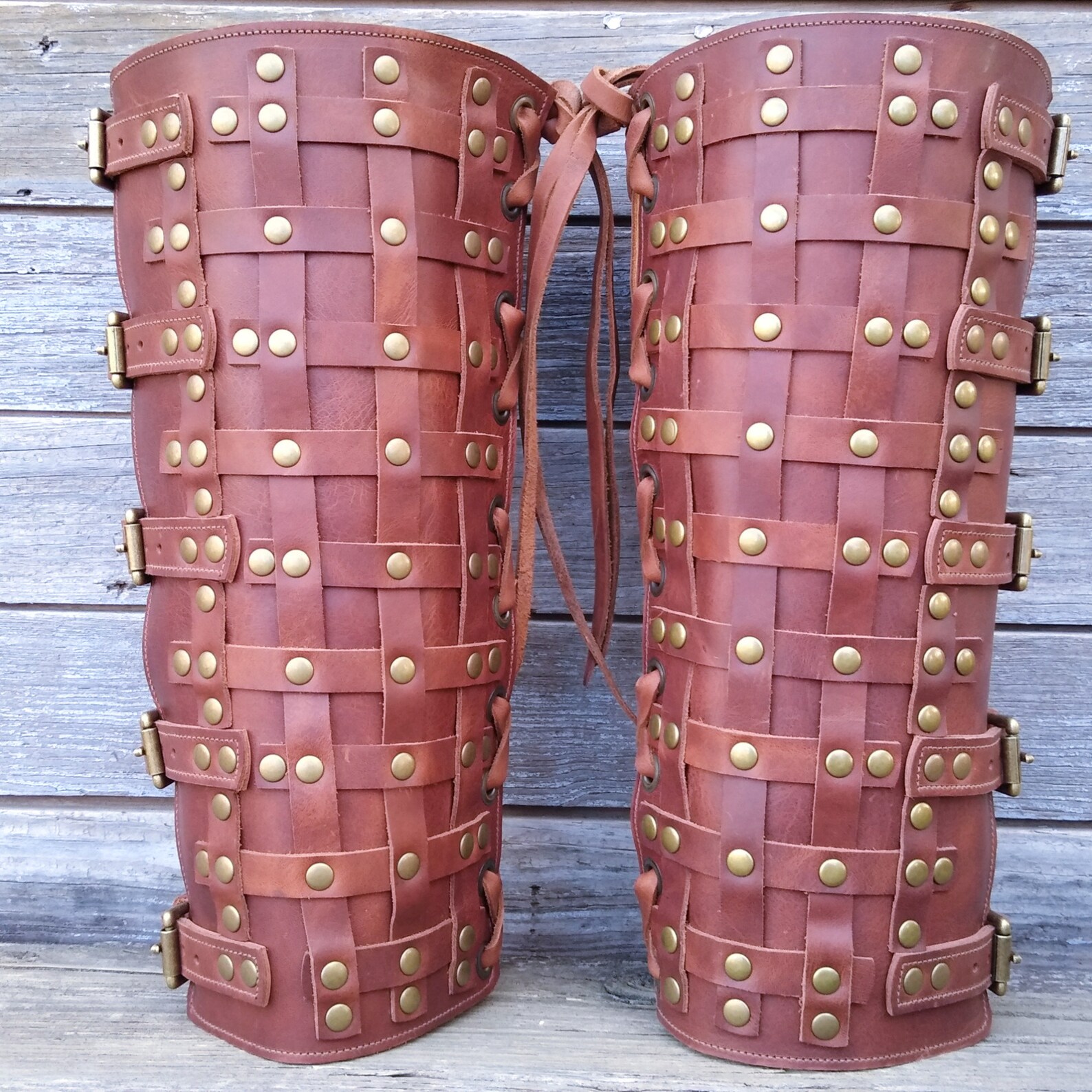 Brown Woven Leather Shin Guards, Shinguards, Greaves or Gaiters - Etsy