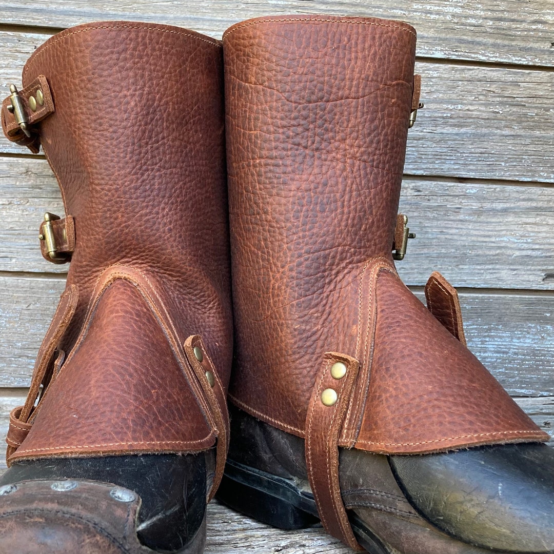 Swiss Military Style Gaiters or Spats in Reddish Brown Leather W ...