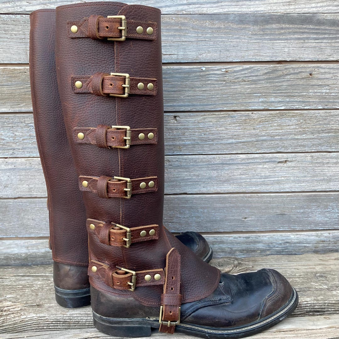 Tallest Swiss Military Style Gaiters or Spats in Brown Leather W ...