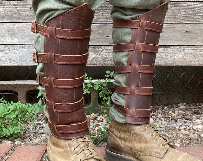 Tall Oiled Leather Spats: Swiss Military Style Gaiters With Brass Raven ...