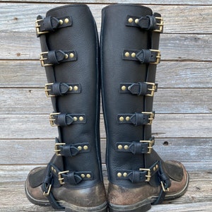 Tallest Swiss Military Style Gaiters or Spats in Oiled Black Leather W ...