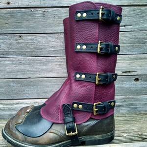 Taller Swiss Military Style Gaiters or Spats in Oiled Dk Plum Purple W ...