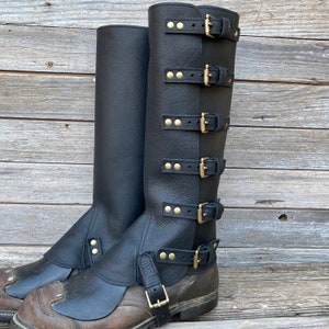 Tallest Swiss Military Style Gaiters or Spats in Oiled Black Leather W ...