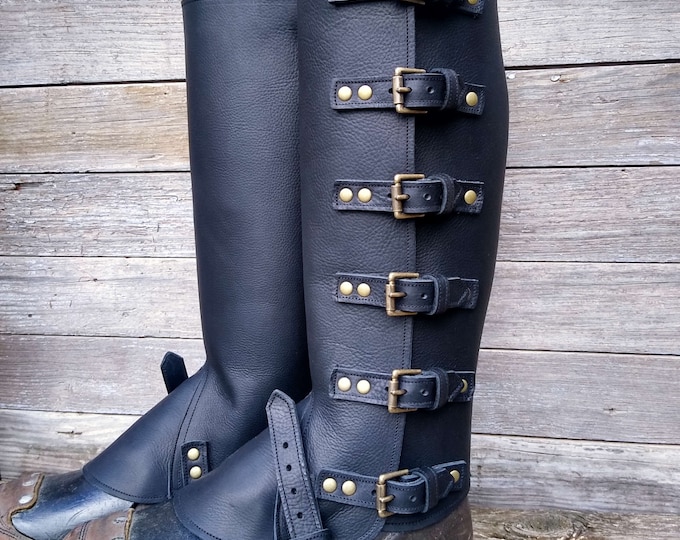 Tallest Swiss Military Style Gaiters or Spats in Lined Black Oiled ...