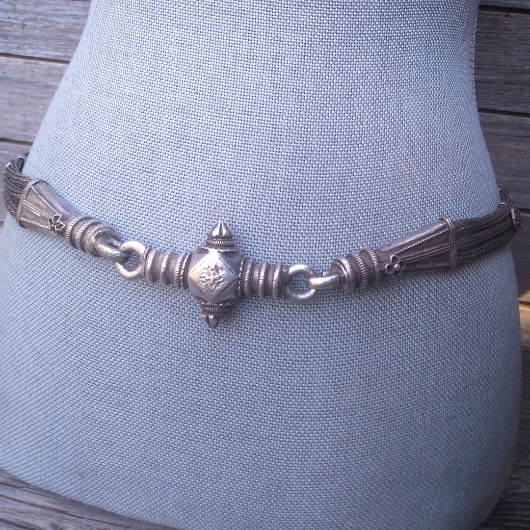 Vintage Ethnic Rajasthani Ornate Tribal Silver Serpentine Belt India ...