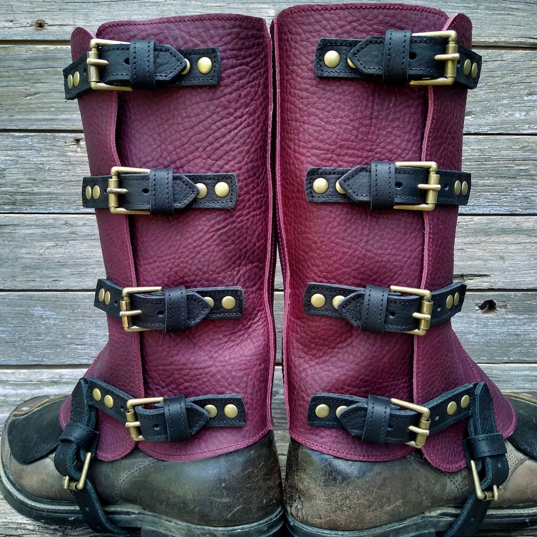 Taller Swiss Military Style Gaiters or Spats in Oiled Dk Plum Purple W ...