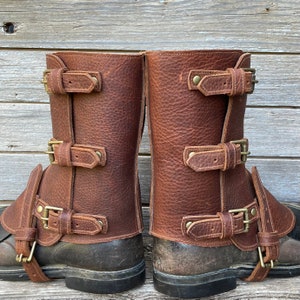 Swiss Military Style Gaiters or Spats in Reddish Brown Leather W ...