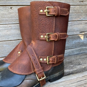 Swiss Military Style Gaiters or Spats in Reddish Brown Leather W ...