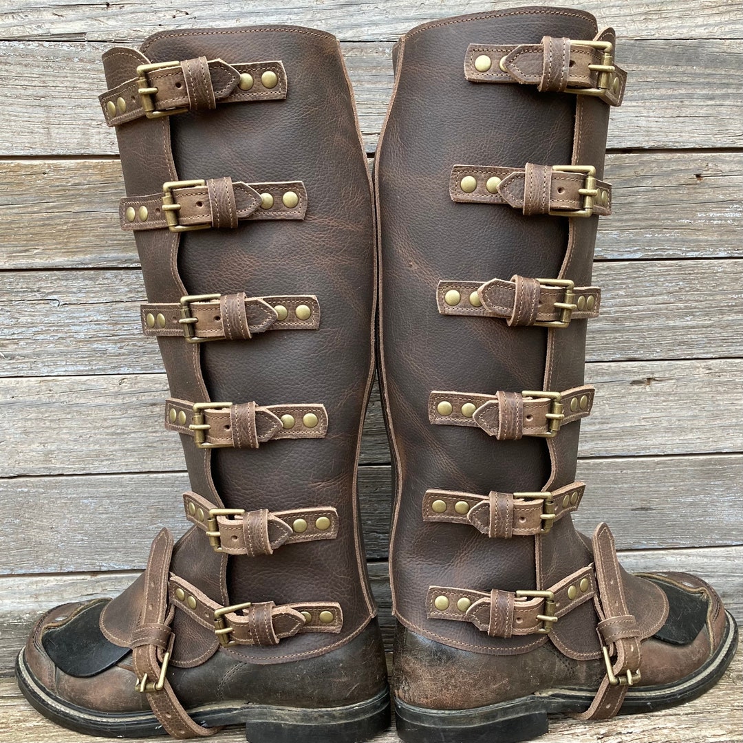 Tallest Swiss Military Style Gaiters or Spats in Mushroom Brown Leather ...