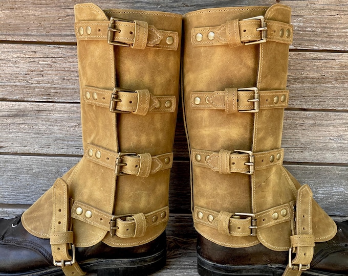Tallest Swiss Military Style Gaiters or Spats in Oiled Black Leather W ...