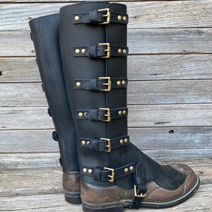 Tallest Swiss Military Style Gaiters or Spats in Oiled Black Leather W ...
