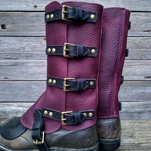Taller Swiss Military Style Gaiters or Spats in Oiled Dk Plum Purple W ...