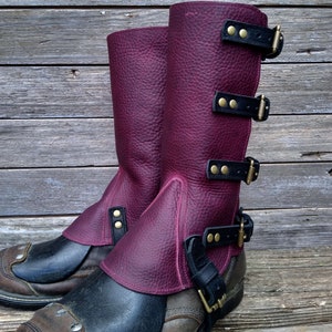 Taller Swiss Military Style Gaiters or Spats in Oiled Dk Plum Purple W ...
