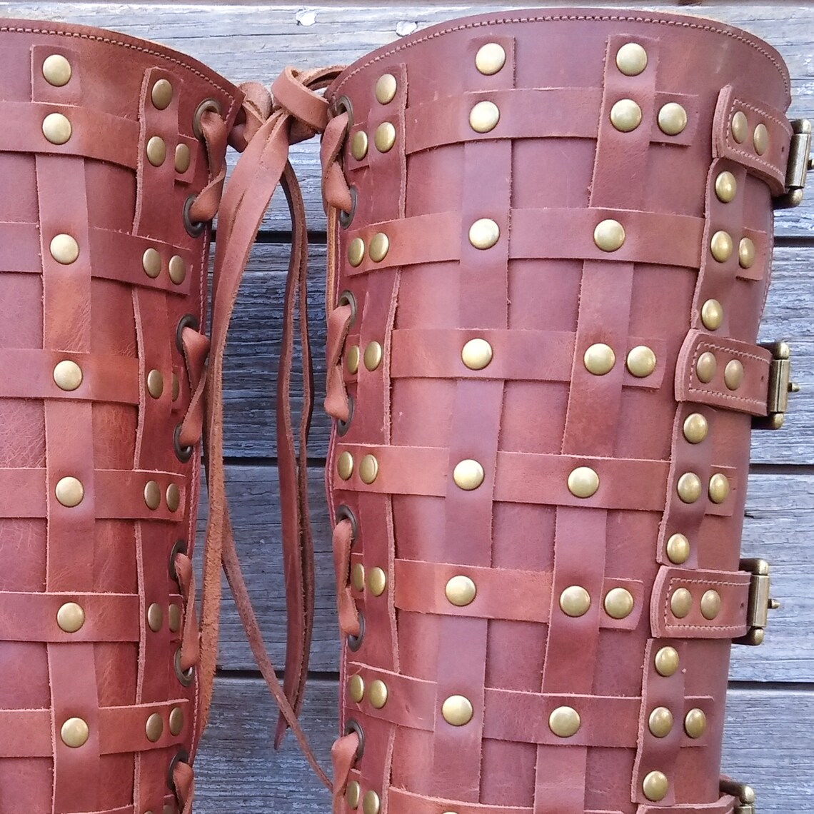 Brown Woven Leather Shin Guards, Shinguards, Greaves or Gaiters - Etsy