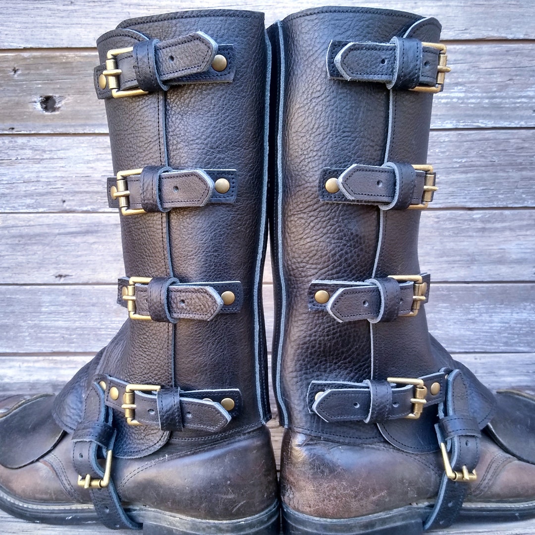 Taller Swiss Military Style Gaiters or Spats in Black Leather W ...