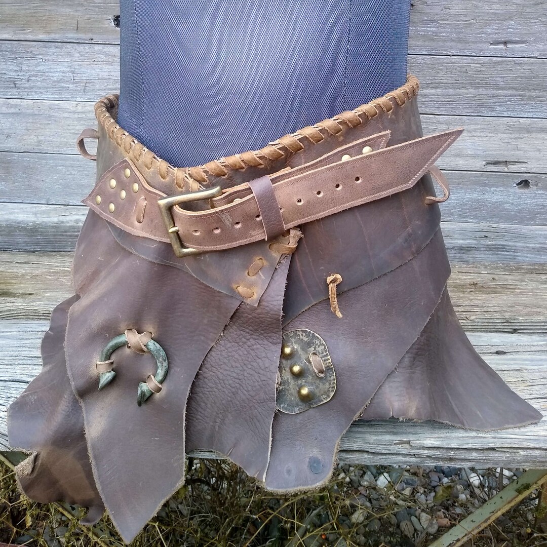 Primitive Tribal Mushroom Brown Mage Leather Wide Belt W Vintage ...