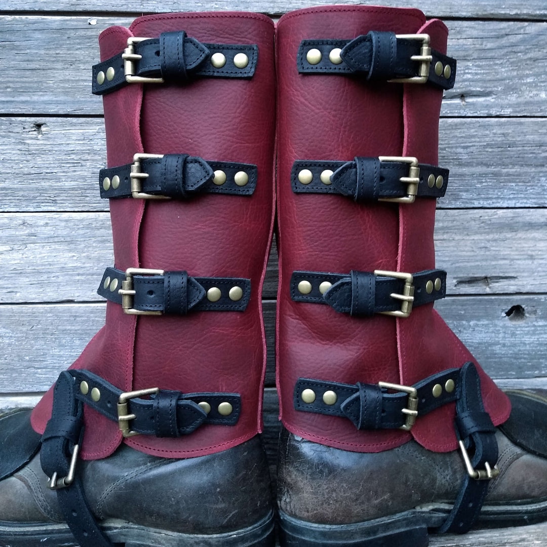 Taller Swiss Military Style Gaiters or Spats in Oiled Dk Red W Black ...
