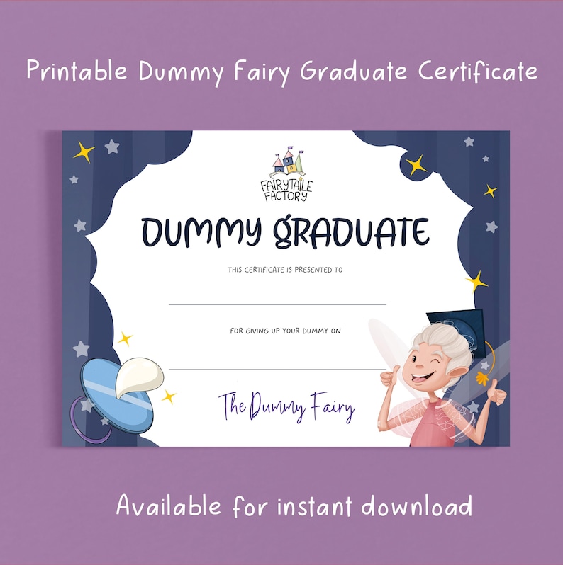 Dummy Fairy Graduate Certificate - Etsy